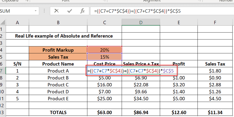 Absolute Reference Vs Relative Reference Excel Explained Itechguides
