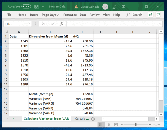 How To Calculate Variance In Excel