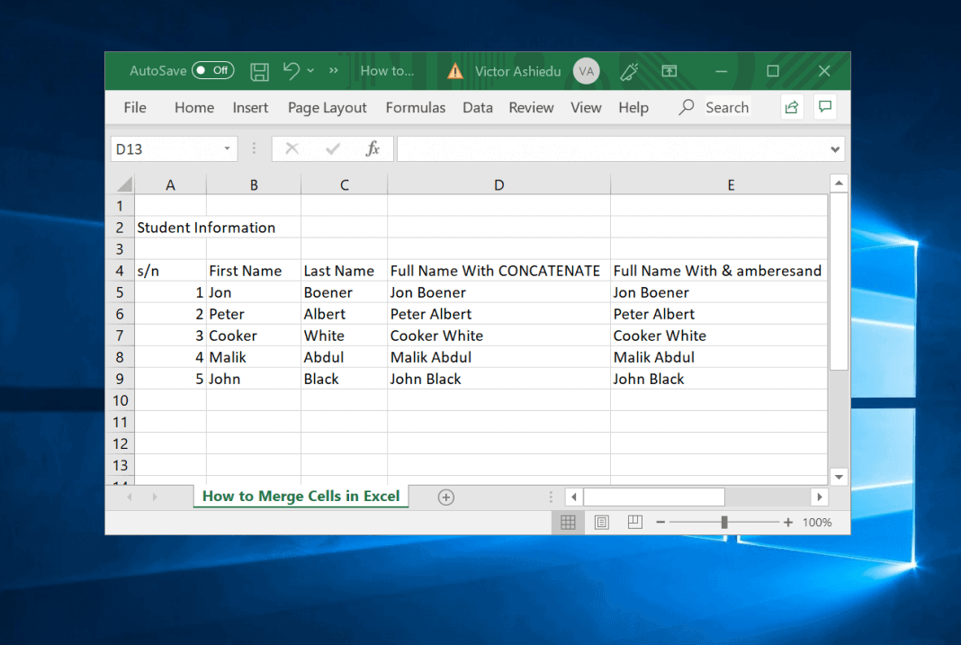 How to Merge Cells in Excel in 2 Easy Ways | Itechguides.com