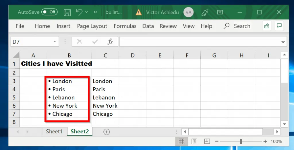 How To Insert Bullet Points In Excel 4 Methods Itechguides