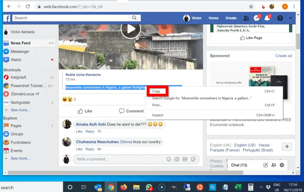How to Copy and Paste on Facebook - Itechguides