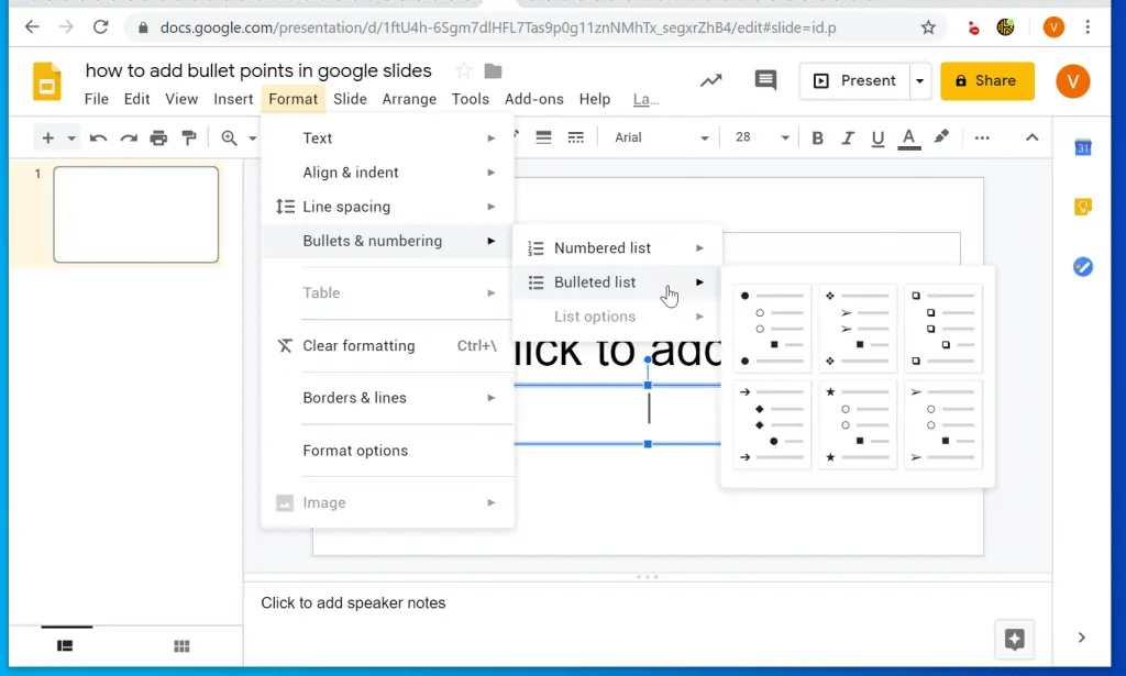 How to Add Bullet Points in Google Slides - Itechguides