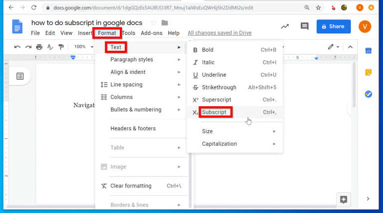 Google docs subscript not wroking - giantsery
