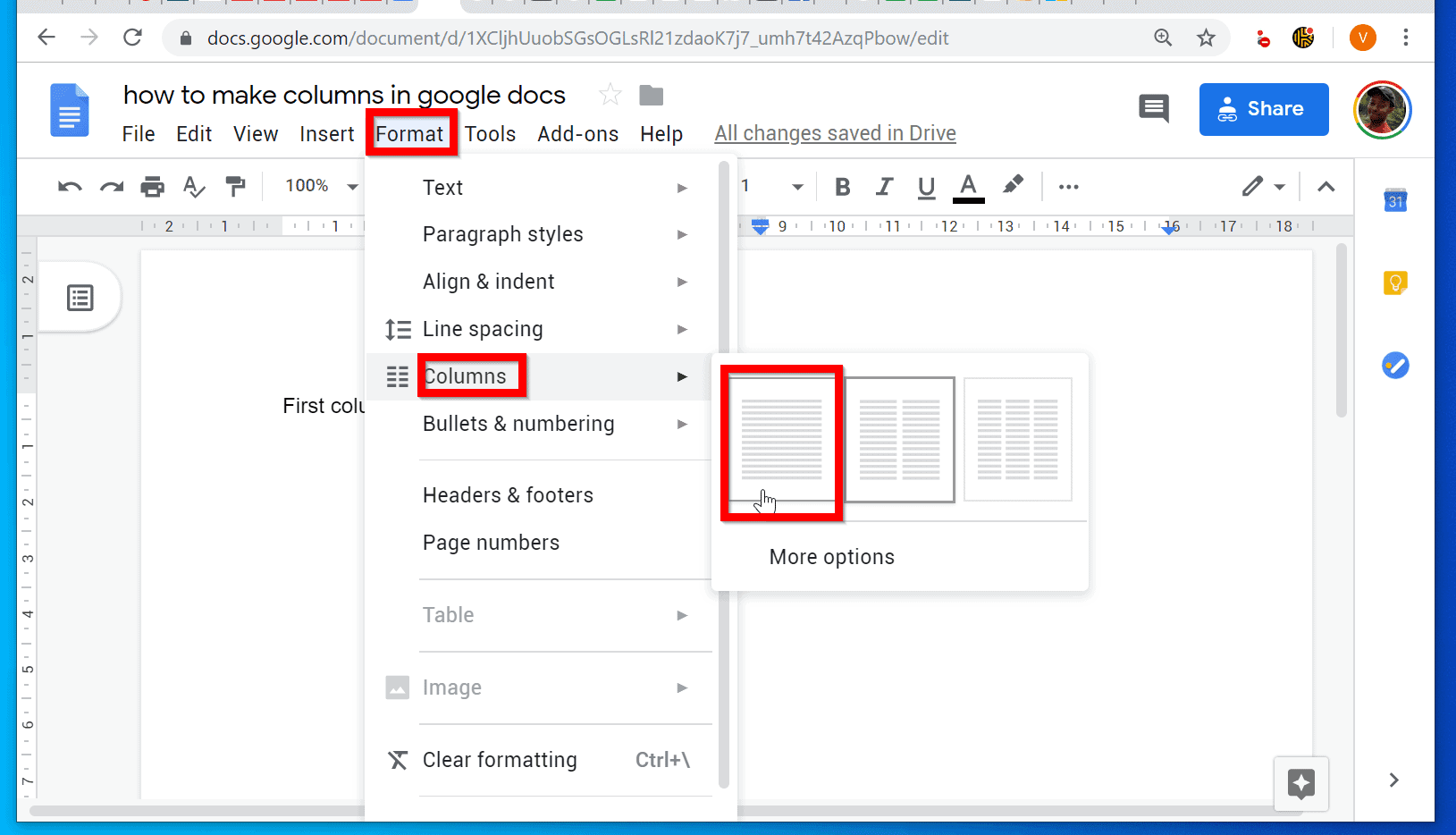 How to Make Columns in Google Docs from a PC (Docs.Google.com)