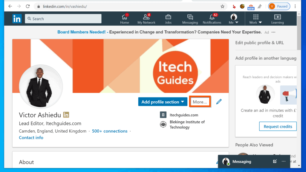 How to Share LinkedIn Profile from PC or The App - Itechguides.com