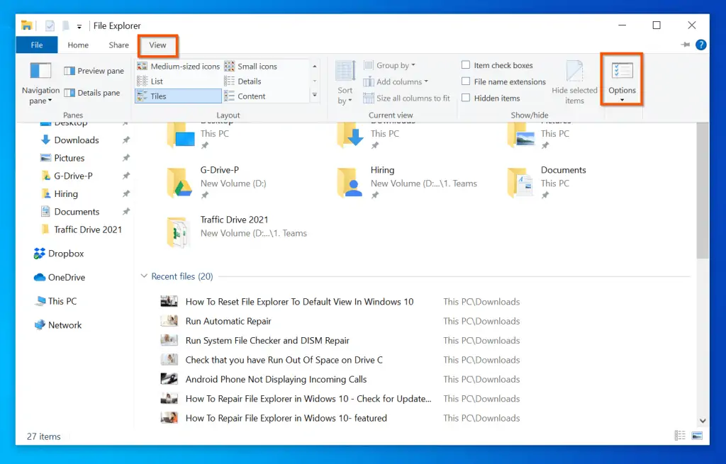 How to Reset File Explorer to Default View in Windows 10 - Itechguides