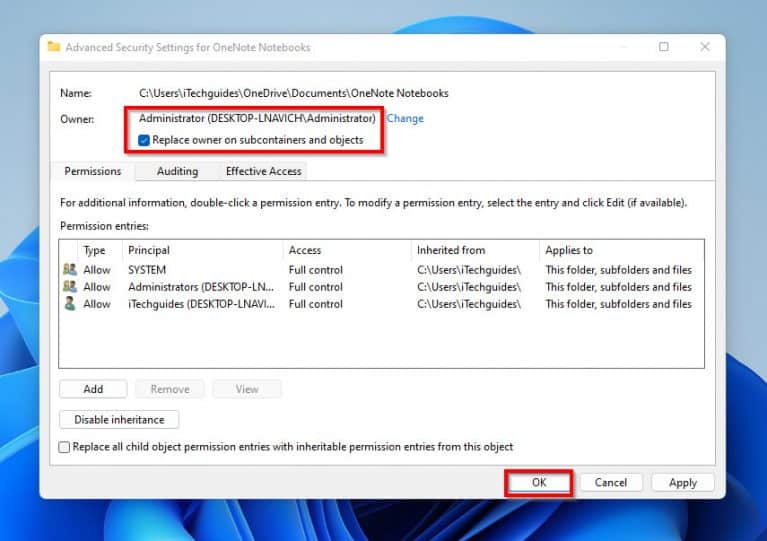 Take Ownership of Folder Windows 11 - Itechguides.com