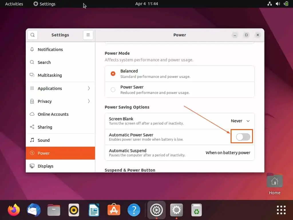 How to Turn Off Power Saving Mode in Ubuntu - Itechguides